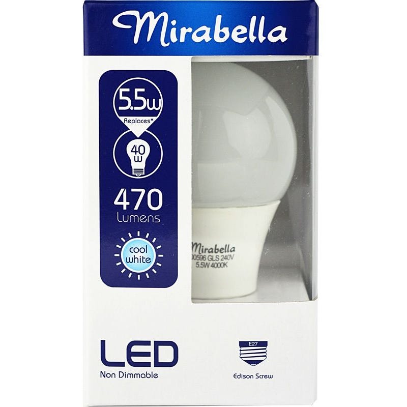 Mirabella LED Globe GLS ES 5.5w Cool White | Home Timber & Hardware Mirabella LED Globe GLS ES 5.5w Cool White | Home Timber & Hardware